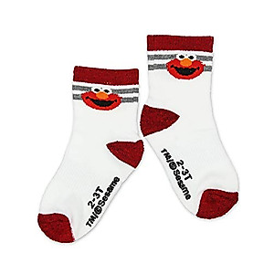 Sesame Street Elmo Baby Toddler Boy's Girl's 3 Pack Crew Socks with Grippers (2-3T, Red)