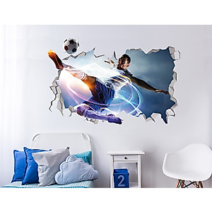 3D Soccer Wall Decor - Soccer Player Stickers - Sport Wall Art - Football Boys Room Decorations for Bedroom - Man Cave Wall Decor- Football Accessories Boys - Ball Decals - Soccer Player Decal - Soccer Wall Decal (24"W x 16"H (60cm x 40cm))