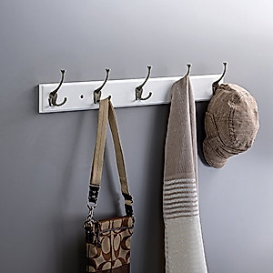 Franklin Brass Light Duty Hook Rail Wall Hooks 5 Flared Tri-Hooks, 27 Inches, White and Satin Nickel, FBLDFT5-WSE-R