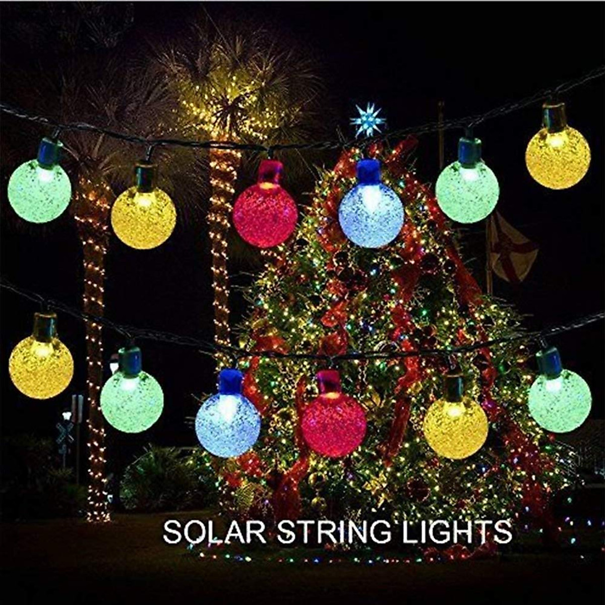 XUNATA Solar String Lights Outdoor, Waterproof 20 LED 16.4FT 8 Modes for Christmas, Home, Garden, Yard, Porch, Tree, Party, Holiday Decoration(Multi-colored)