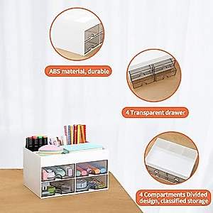 LETURE Desk Organizer Office Desktop Organizer with Drawer, Desk Top Accessories Stationary Organizer Desk Caddy, Pen/Pencil/Business Card/Sticky Note Tray/Paperclip Holder Storage Box (White)