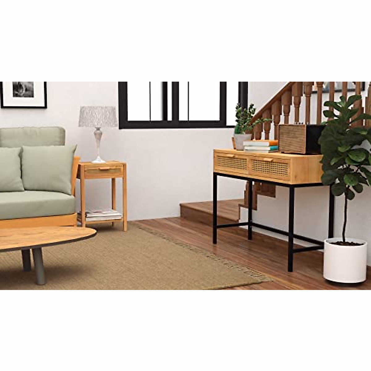 COZAYH Rustic Console Table with 2 Drawers Entryway Hallway Farmhouse Country Style, Cabin-Inspired Natural Finish (Natural Brown)