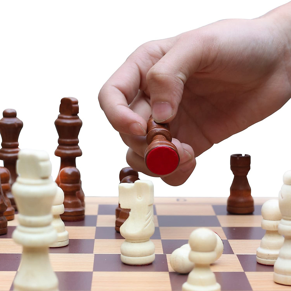 15" Wooden Chess Set with Weighted Chess Pieces, Folding Chess Board Set with Instructions & Storage Slots, Portable Travel Chess Sets for Adults and Kids