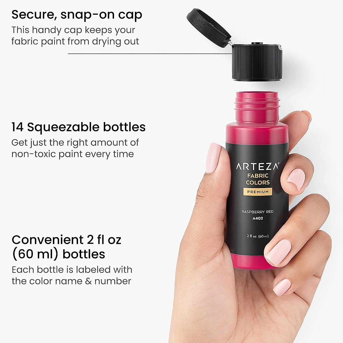 ARTEZA Fabric Paint, Set of 14, Permanent Acrylic Paint, Textile Paint for Drawing on T-Shirts, Denim, Cotton, Linen, and Mixed Fabrics