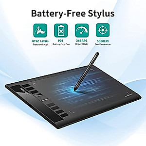 XPPen Star03 V2 Drawing Tablet Graphics Drawing Pen Tablet with 8192 Levels Pen Pressure Battery-Free Stylus Passive Pen Signature Board with 8 Hot Keys (Black)