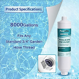 Poolzilla Prefilter 1-Pack for Pools, Spas, & Hot Tubs, Attaches to Standard Garden Hoses with 3/4" Threads, Reduces Metals, Odors, and Chlorine Up to 8,000 Gallons
