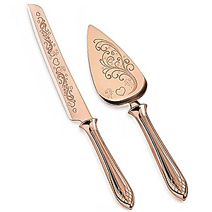 KSENDALO Rose Gold Cake Knife and Server Set, Elegant Cake Cutting Set for Weddings, Premium Cake Cutter, Ideal Cake Cutter Wedding Set, Perfect for Cake Slicing and Serving,13.78inch Long