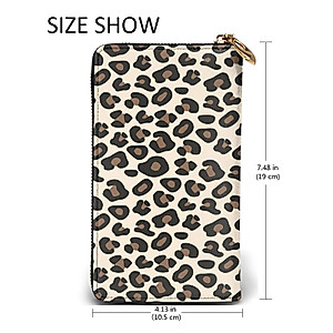 AJUNJUNPAI Cheetah Leopard Print Cowhide Leather Clutch Print Wallet for Women Purse Organizer Zip Around Cards Phone Holder, Black, One Size
