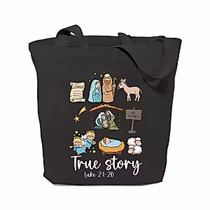 GXVUIS True Story Canvas Tote Bag for Women Jesus Faith Christmas Reusable Grocery Shoulder Shopping Bags Christian Gifts Black