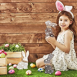 4 Pieces Easter Bunny Wooden Sign, Bunny Shape Easter Decorations Tabletop Rabbit Decor with Jute Rope Freestanding Farmhouse Rabbit Tiered Tray Decor for Spring Party Desk Office Gift Table Home