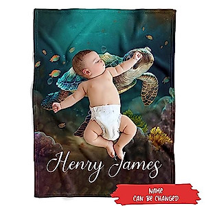 Jump Up Personalized Turtle Baby Blanket,Turtle Blankets,Sea Turtle Baby Blanket,Turtle Throw Blanket,Fleece Turtle Blanket,Ocean Turtle Plush Blanket,Turtle Security Blanket,Baby Blanket for Boys