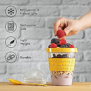 SUMELA Overnight Oats Containers With Lids & Spoon, Meal Prep Yogurt Containers, Parfait Cups With Lids, Large Capacity Crunch Cup, 20 Oz BPA Free Reusable Cups(Set Of 4)