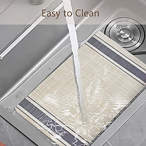 DACHUI Placemats Set of 6, Soft & Elegant Woven Vinyl Place Mats, Water Resistant, Heat Resistant, Washable, Durable Table Mats (Blue Stripes)