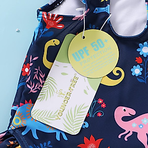 YOUNGER TREE Toddler Baby Girls Swimsuit Infant One Piece Bathing Suits Cute Dinosaur Beach Wear Sunsuit Ruffle Swimwear (12-18 Years, Navy Blue)