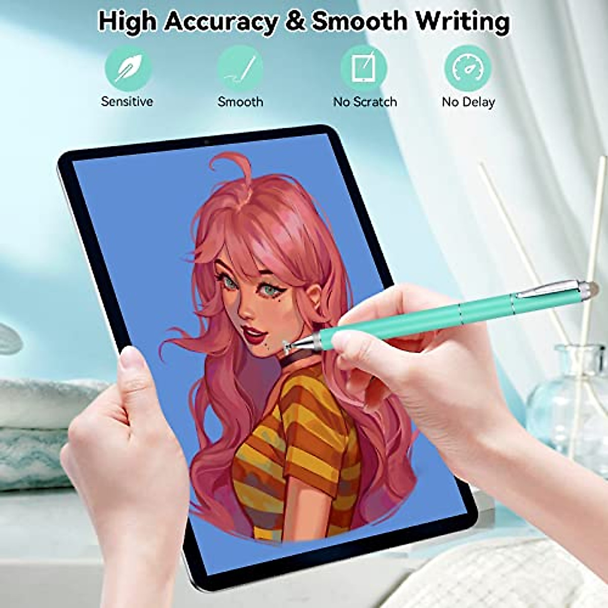 Universal Stylus Pens, Honiha High Precise Disc Stylus Pens for Touch Screens 4 in 1 Touch Screen Pen Capacitive Stylus Compatible with iPad, iPhone, Samsung, Android, Microsoft Tablets- Green