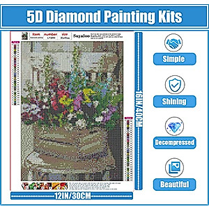 Suyaloo Flowers Diamond Painting Kits for Adults - 5D Diamond Art Kits for Adults Kids Beginner,DIY Full Drill Diamond Dots Rhinestone Diamond Arts Kits for Home Wall Decor Gifts 12x16inch