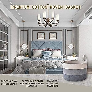 XXXLarge Cotton Rope Basket 21" x 12.9" Baby Laundry Basket for Blankets Toys Blanket Storage Basket Decorative Floor Basket Cushions Storage Bins Thread Laundry Hamper with Long Handle