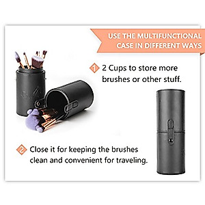 Qivange Makeup Brushes, Professional Foundation Eyeshadow Blending Brushes Set with Brush Holder+ Sponge & Brush Cleaner(Black with Rose Gold, 12pcs)