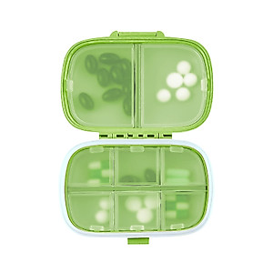 4PCS Travel Pill Organizer, 8 Compartments Portable Pill Case, Small Pill Box for Pocket Purse Portable Medicine Vitamin Container (Green+Blue+Pink+Beige)