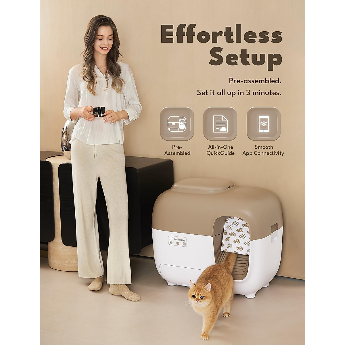 PetSnowy (2024 Premium Version) Snow+ Automatic Cat Litter Box Self Cleaning Litter Box - Less Smell, Minimal Tracking