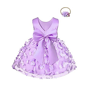 Qaoerde Baby Flower Girl Dresses 1st Birthday Outfit Girl Flower Girl Dress for Wedding Birthday Baptism Special Occasion Dress Violet