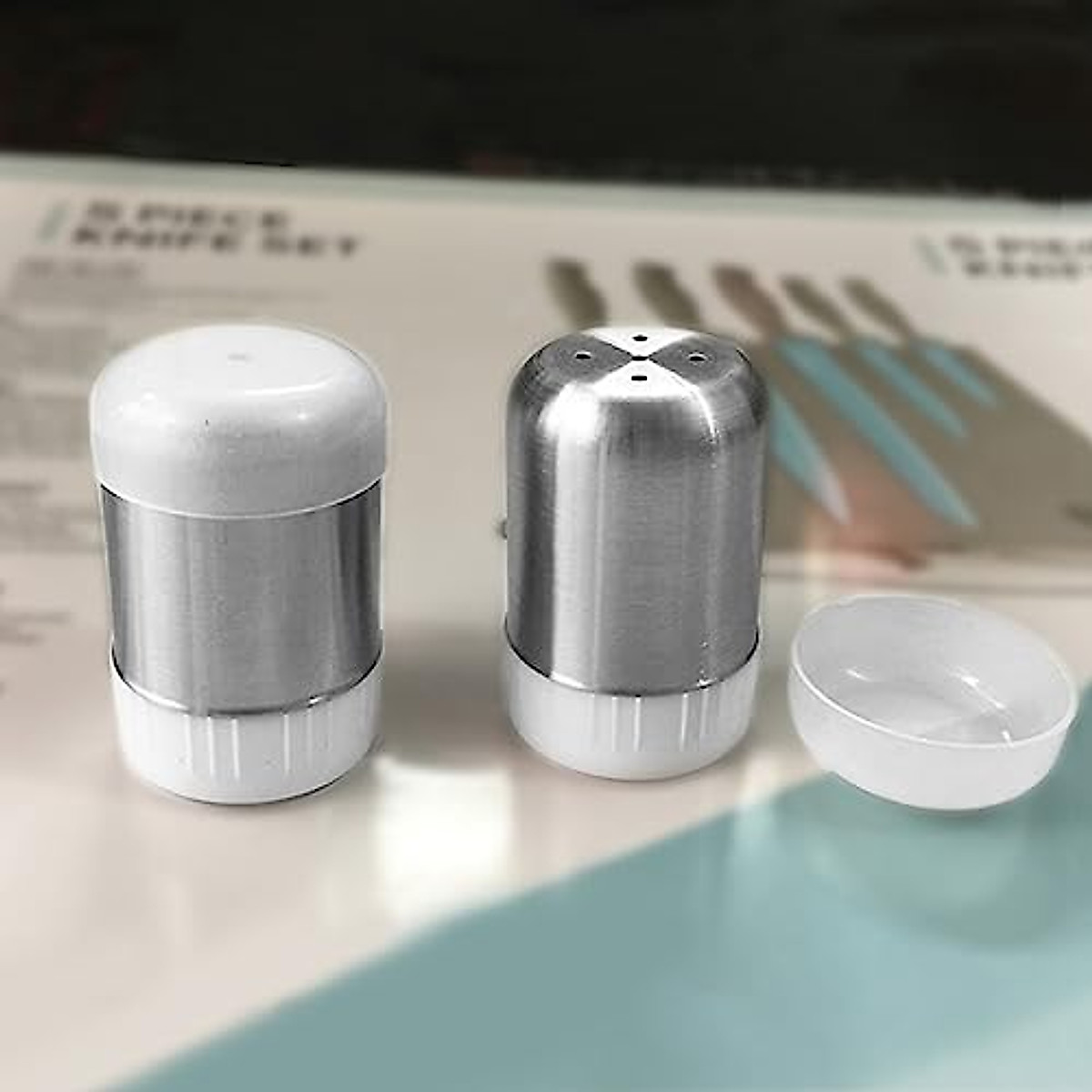 Stainless Steel Container 2PCS Salt and Pepper Shakers with Pour Holes Stainless Steel Dispenser Seasoning Bottles Condiment Jar for Kitchen Cooking Stainless Steel Containers