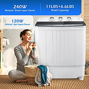 Portable washers 17.6LBS Compact Washing Machine and Spinner Twin Tub Washer and Dryers for Home Apartment Dorms, GREY