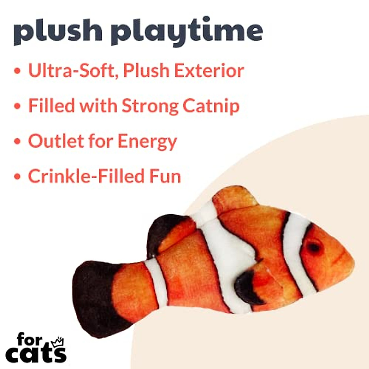 H&K Cat Toy | Clownfish | Plush Cat Toy with Catnip Inside | Funny Realistic Cat Gift | Fun, Durable, and Safe | Huxley & Kent Cat Toys