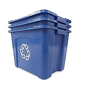 Rubbermaid Commercial Products, Recycling Bin/Box for Paper and Packaging, Stackable, 14 GAL, for Indoors/Outdoors/Garages/Homes/Commercial Facilities, Blue (FG571473BLUE)