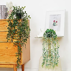 MARTINE MALL 2 Packs Artificial Hanging Plants Fake Hanging Plants, Small Potted Hanging Plants Fake Plants Mandala Hanging Vine Eucalyptus Vine for Shelf Home Office Bedroom Indoor Outdoor