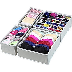 Simple Houseware Closet Underwear Organizer Drawer Divider 4 Set + 6-Pack Foldable Cube Storage Bin