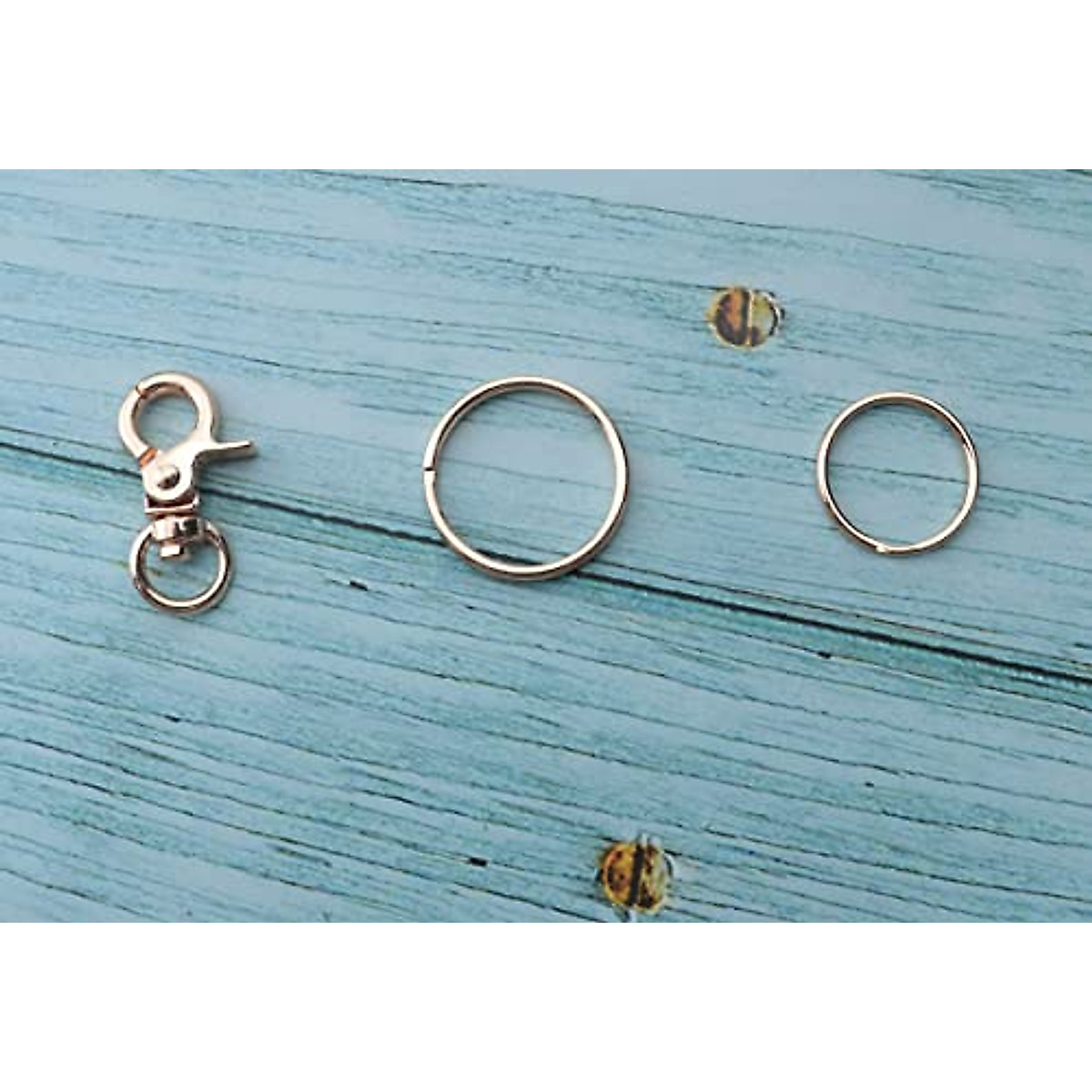 Ruwado 5 Pcs Dog Tag Clips with 5 Pcs 3/4 Inch Keychain 5 Pcs 1 Inch Keychain Gold Metal Dog Tag Rings for Pet Kitten Cat Collars ID Holder Harnesses