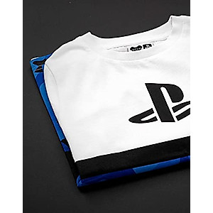PlayStation Kids T-Shirt Camo Boys Blue White Logo Game Short Sleeve Top 7-8 Years