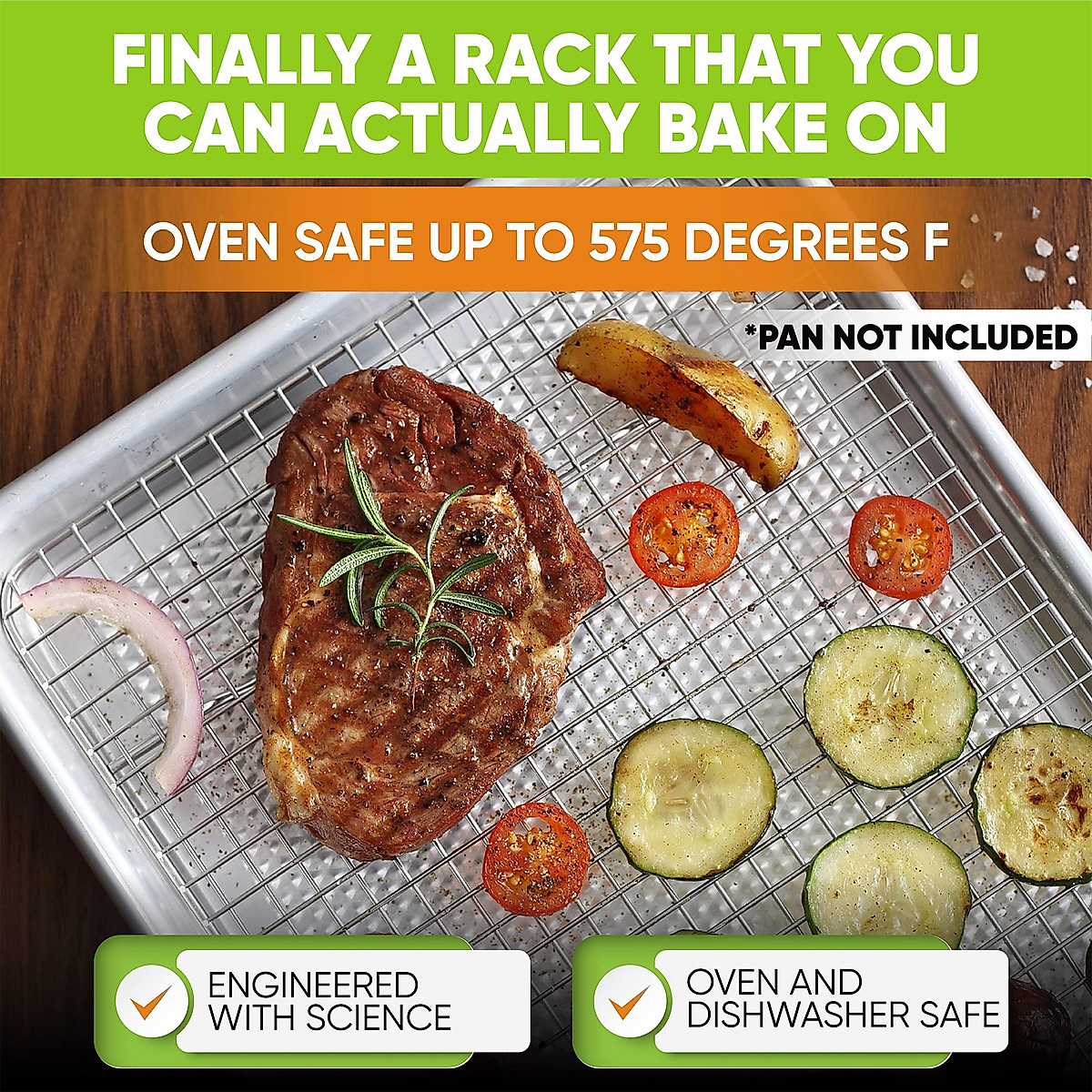 Oven Safe, Heavy Duty Stainless Steel Baking Rack & Cooling Rack, 10 x 15 inches Fits Jelly Roll Pan