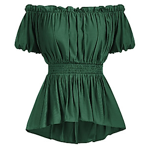 Renaissance Shirt Women Peasant Blouses for Women Corset Tops Dark Green XL