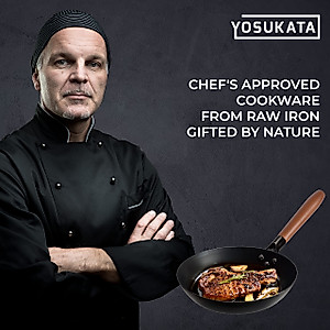 YOSUKATA Coating-Free Carbon Steel Pan - Durable 10 1/4 Inch Frying Pan - Pans for Cooking Delicious Meals - Carbon Steel Pan with Removable Heat-Resistant Wooden Handle - Fry Pan