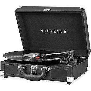 Victrola Vintage 3-Speed Bluetooth Portable Suitcase Record Player with Built-in Speakers | Upgraded Turntable Audio Sound | Black, Model Number: VSC-550BT-BLK