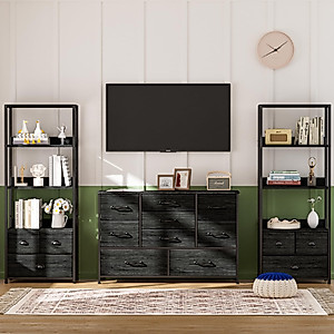 Furnulem Bookshelf with 3 Fabric Drawers and 4-Tier Shelves, 59" Tall Bookcase Storage Rack, Freestanding Shelf Organizer Unit for Office,Living Room,Kitchen,Bedroom(Black Oak)