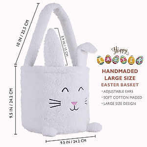 Easter Basket Fluffy Bunny, Easter Baskets for Kids, Easter Gifts for Girls & Boys, Large Easter Basket Storage, Light Weight Easy Carry, Foldable Bunny Ears, 9.5 x 9.5 Inches