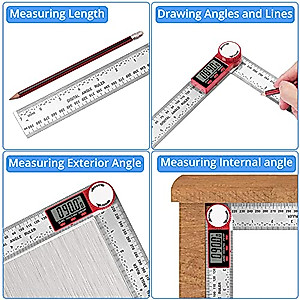 CAMWAY Digital Angle Ruler Protractor 8 Inch,Stainless Steel Digital Angle Finder, Reverse Display, Data Hold LCD Display Zero Locking Function Inside Outside Measuring Ruler