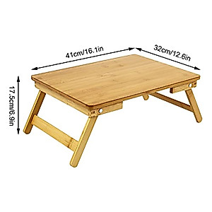 WKWKER 100% Bamboo Laptop Desk Flat Surface Lap Stand Table with Folding Legs Portable Table Bed Tray for Workstation Computer Writing Studio (Natural)