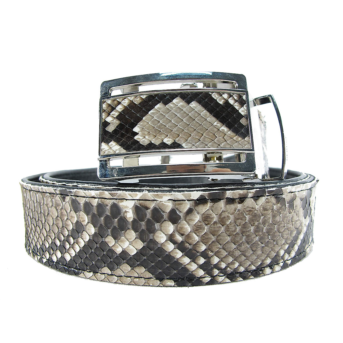 Pelgio Genuine Python Snake Skin Auto Locking Men's Belt 46" (Reticulated Python)