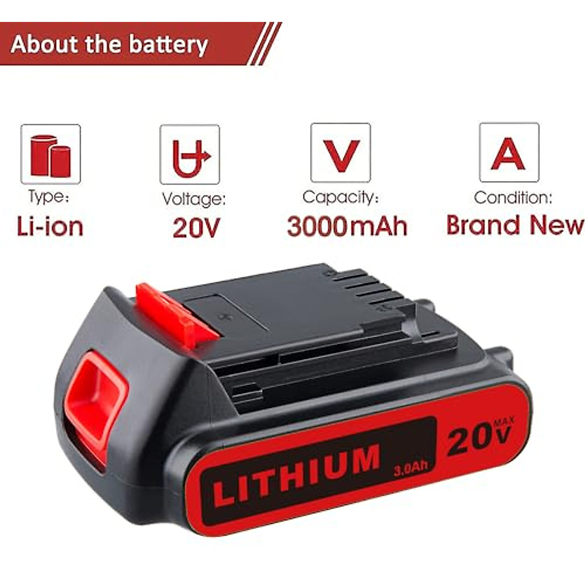 VANON 3.0Ah LBXR20 Replacement for Black and Decker 20V Lithium Battery Compatible with Black & Decker 20v Lithium Battery LB20 LBX20 LST220 LBXR2020-OPE LBXR20B-2 LB2X4020 Drill Cordless Tools 2Pack