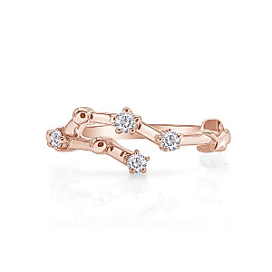 AFFY 1/10 Carat Natural Round Diamond Celestial Star Horoscope Astrology Gemini Zodiac Sign Ring In 14k Rose Gold Over Sterling Silver (0.1 Cttw, H-I Color, I1-I2 Clarity) Ring Size - 7.5
