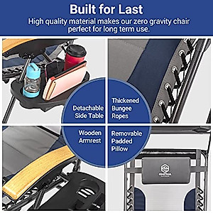 Coastrail Outdoor Zero Gravity Chair with Shade, 400lbs Capacity Mesh Back Padded Reclining Lounge Chair Plus Cup Holder, Table for Yard Patio Lawn Blue