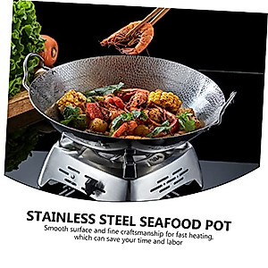 Angoily Stainless Steel Seafood Pot Stove Burner Pans Korean Ramen Pot Metal Cooking Utensils Kitchen Gadget Gas Range Shabu Pot Non- Stick Paella Pan Kitchen Cookware Double Ear Ramen Pot