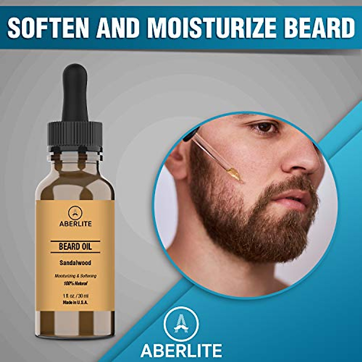 Aberlite Beard Oil For Men Growth Products - Beard Growth Oil And Moisturizer - Beard Conditioner And Oil - Softens & Moisturizes - For Thick Coarse Hair - Great For Black Men