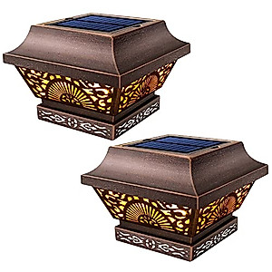 DenicMic Solar Post Lights 2 Pack Solar Post Cap Lights Outdoor Waterproof Metal Warm White LED Lighting 25 Lumen for 3.5x3.5 4x4 5x5 Wooden Fence Posts, Deck Rail, Yard, Patio, Garden (Copper)