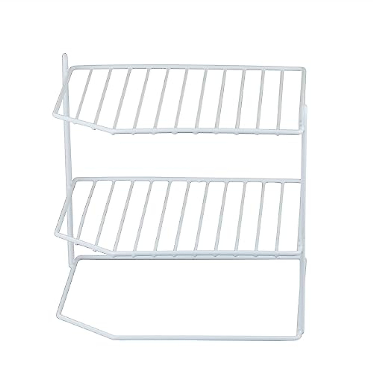 Home Basics Corner Rack, White, Vinyl Coated Steel, Rust Resistant, 2-Tier Shelf, Keeps Spices and Cups Organized, 9x9x8.5in