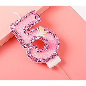 Kinsynko 5 Birthday Candle 5 Years Old Girl Pink Sequins Number 5 Candle with 3D Cute Butterfly for Princess Kids 5th Birthday Butterfly Theme Party Decorations…